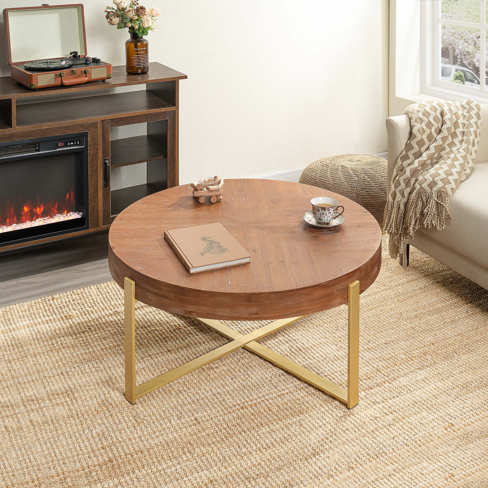 George Oliver 33.86"Modern Retro Splicing Round Coffee Table,Fir Wood Table Top | Wayfair